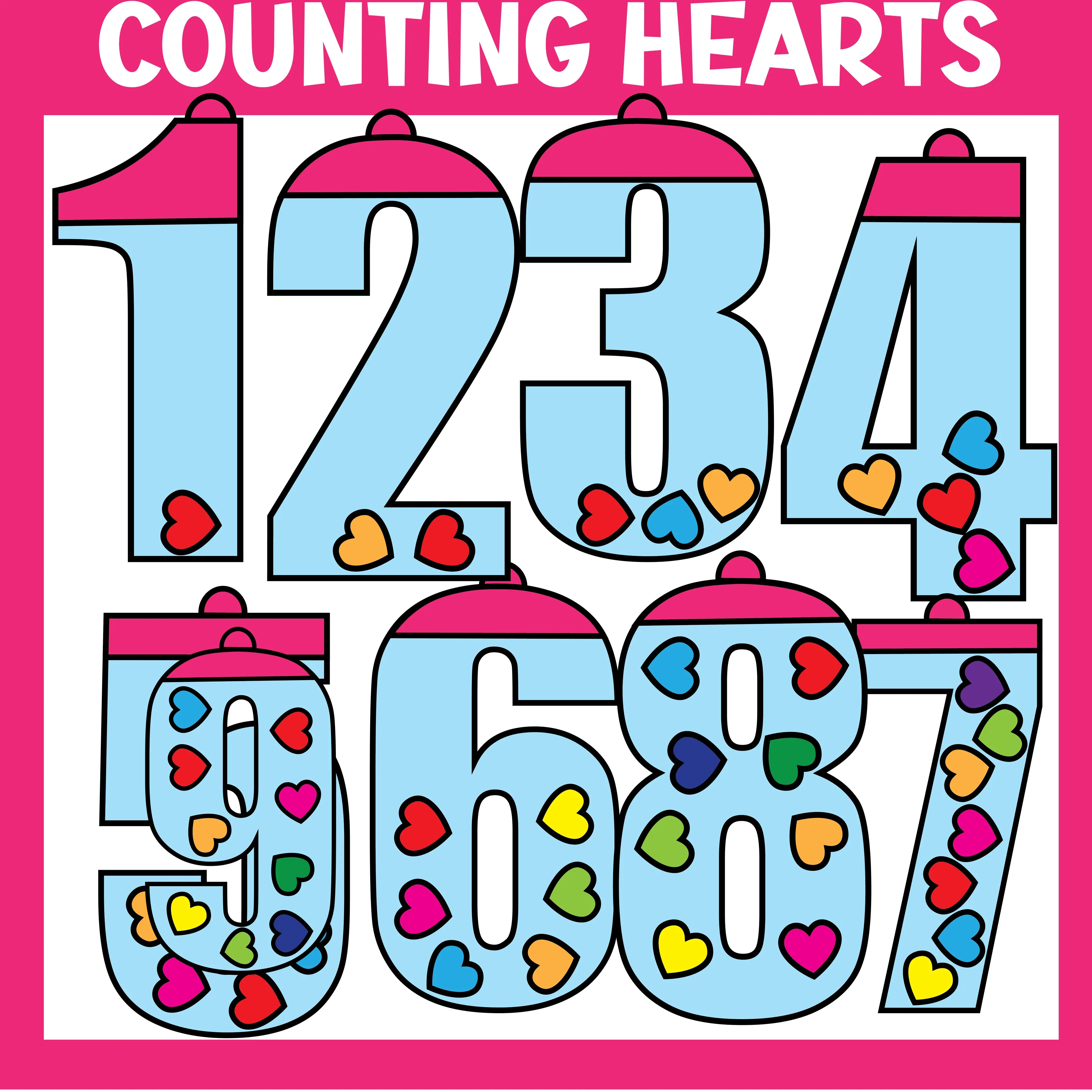 Valentine Counting Numbers Clipart with Hearts | Kids Math Graphics ...